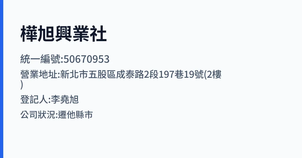 樺旭興業社 - 統編 50670953(臺北市) 公司登記資料與營業項目詳細圖表