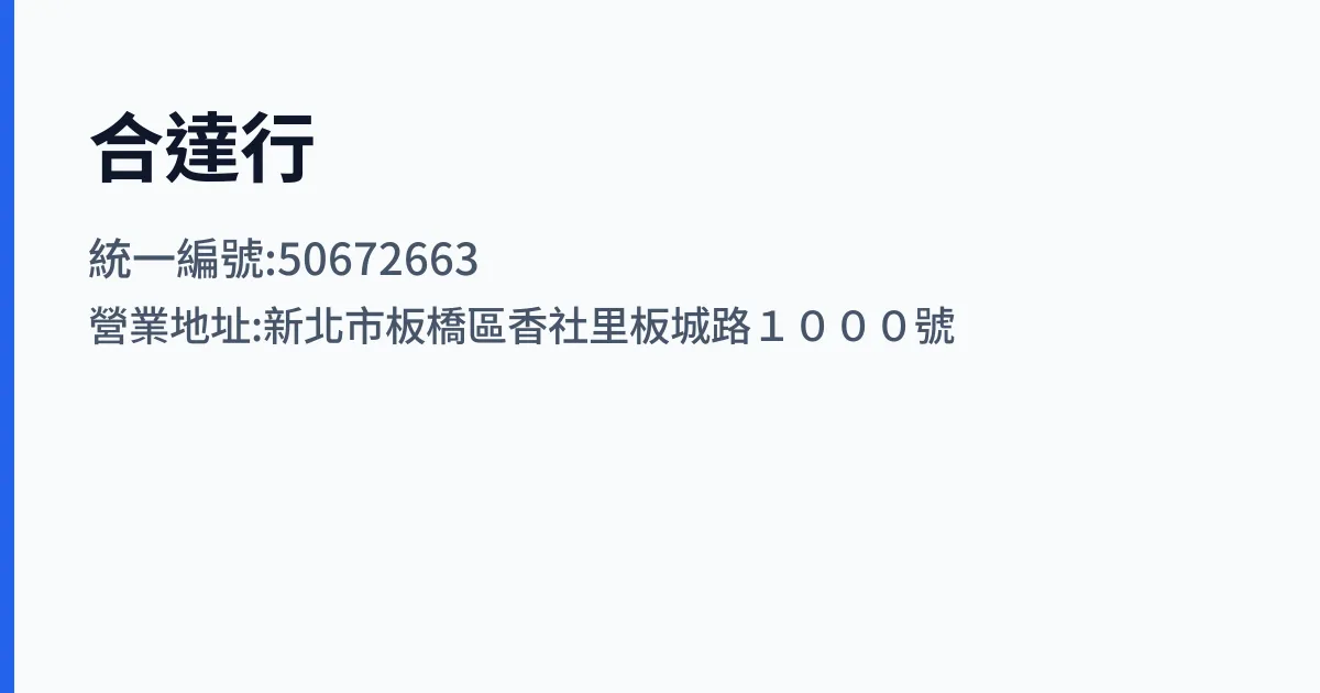 合達行 - 統編 50672663（新北市） 公司登記資料與營業項目詳細圖表