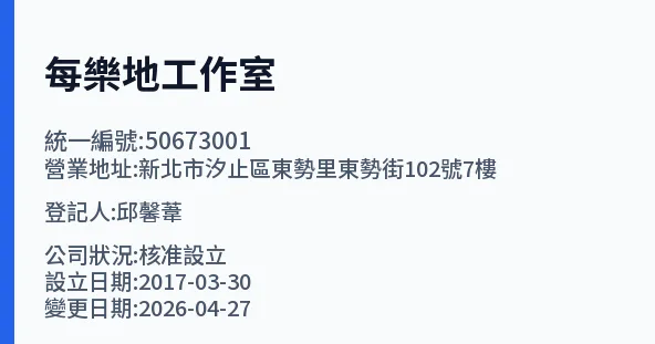 每樂地工作室的照片-統編 50673001(新北市) 公司登記資料與營業項目詳細圖表
