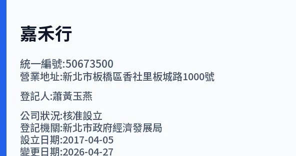 嘉禾行的照片-統編 50673500(新北市) 公司登記資料與營業項目詳細圖表