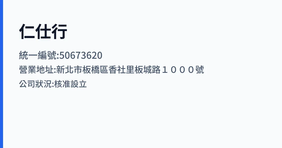 仁仕行 - 統編 50673620(新北市) 公司登記資料與營業項目詳細圖表