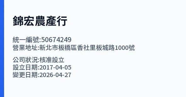 錦宏農產行的照片-統編 50674249(新北市) 公司登記資料與營業項目詳細圖表