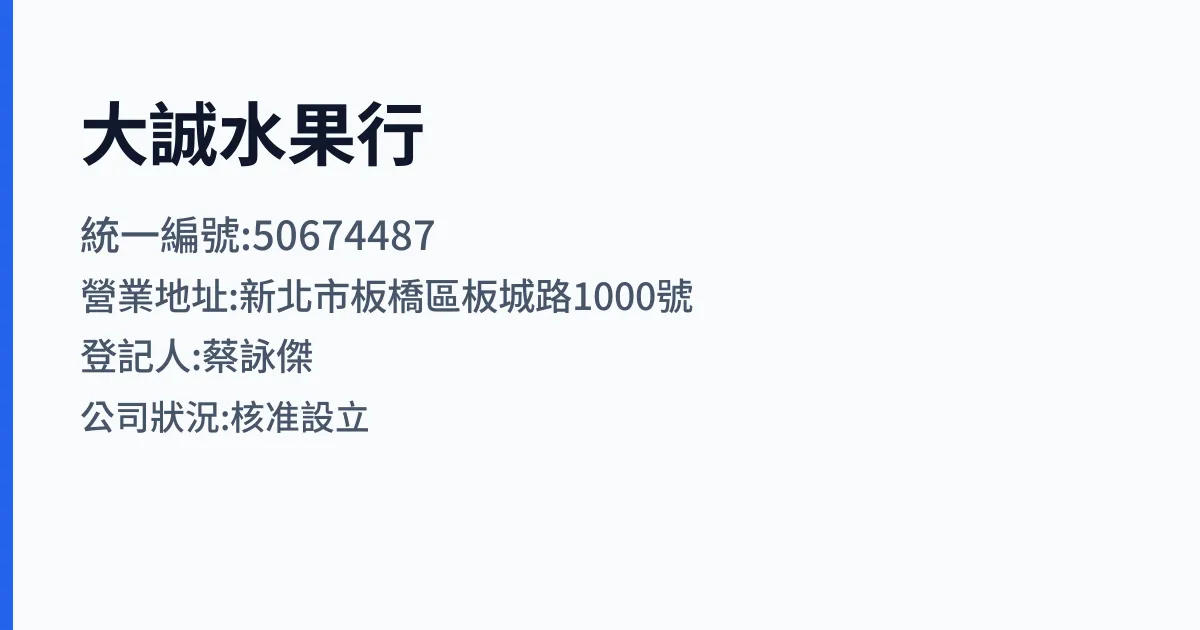 大誠水果行 - 統編 50674487(新北市) 公司登記資料與營業項目詳細圖表