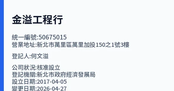 金溢工程行的照片-統編 50675015(新北市) 公司登記資料與營業項目詳細圖表