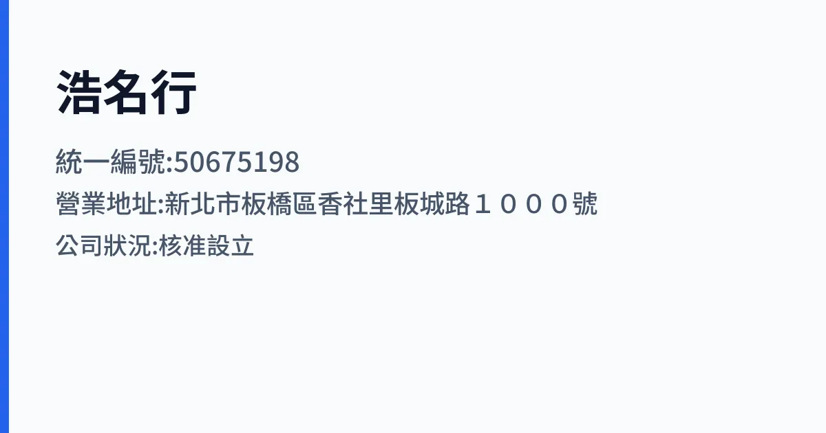 浩名行 - 統編 50675198(新北市) 公司登記資料與營業項目詳細圖表