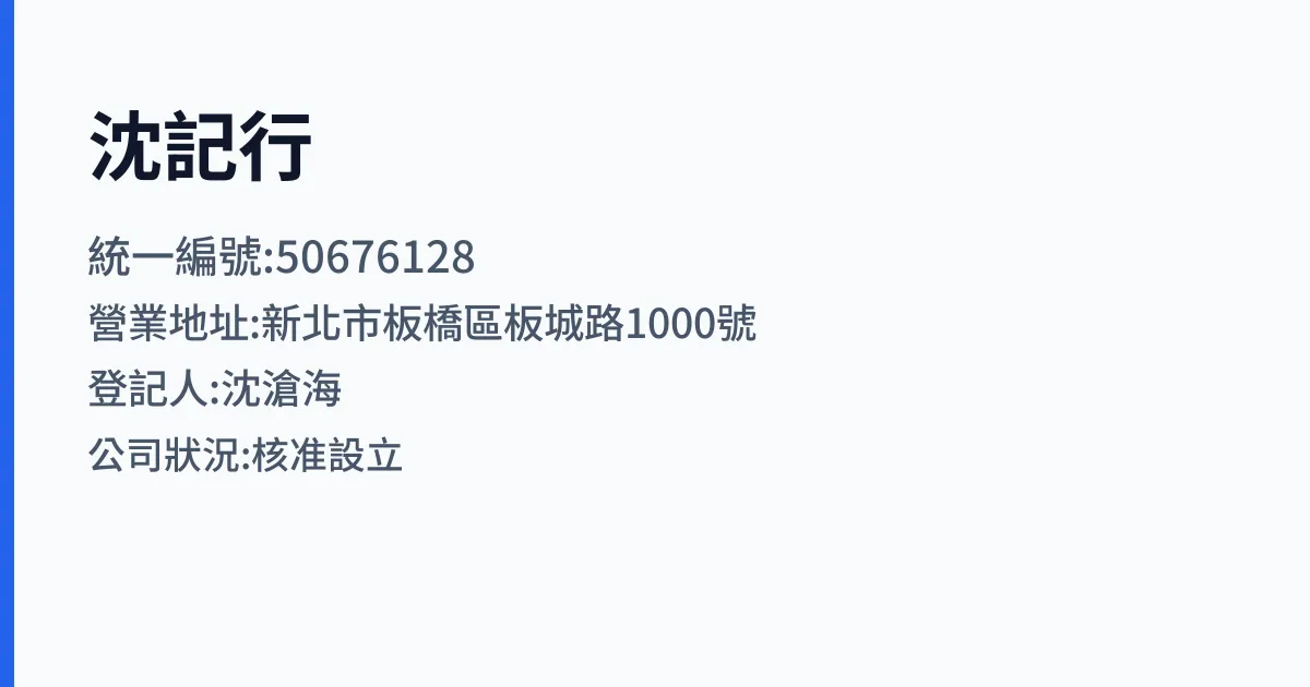 沈記行 - 統編 50676128(新北市) 公司登記資料與營業項目詳細圖表