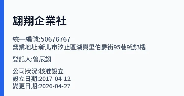 翃翔企業社的照片-統編 50676767(新北市) 公司登記資料與營業項目詳細圖表