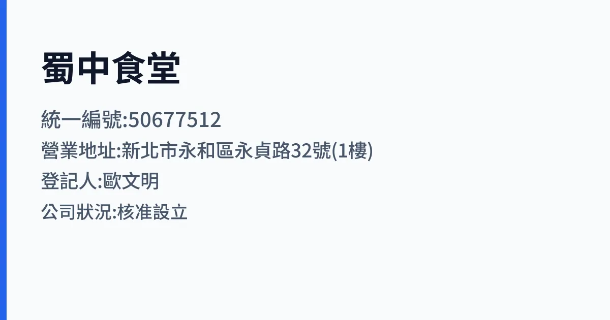蜀中食堂 - 統編 50677512(新北市) 公司登記資料與營業項目詳細圖表