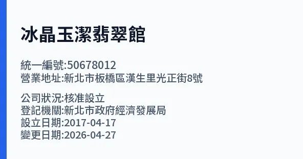 冰晶玉潔翡翠館的照片-統編 50678012(新北市) 公司登記資料與營業項目詳細圖表