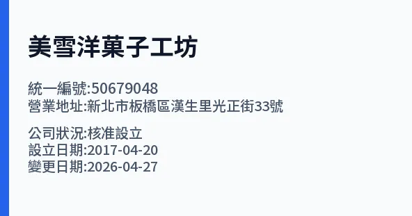 美雪洋菓子工坊的照片-統編 50679048(新北市) 公司登記資料與營業項目詳細圖表