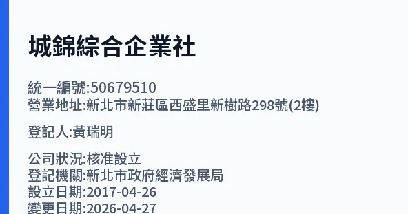 城錦綜合企業社的照片-統編 50679510(新北市) 公司登記資料與營業項目詳細圖表