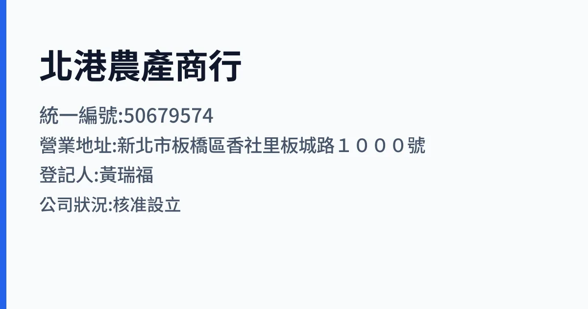 北港農產商行 - 統編 50679574(新北市) 公司登記資料與營業項目詳細圖表