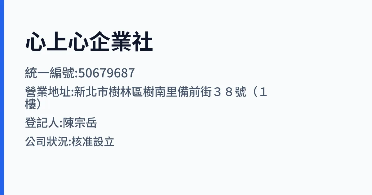 心上心企業社 - 統編 50679687(新北市) 公司登記資料與營業項目詳細圖表