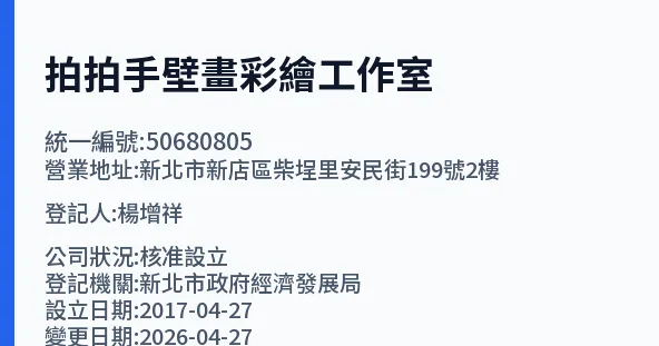 拍拍手壁畫彩繪工作室的照片-統編 50680805(新北市) 公司登記資料與營業項目詳細圖表