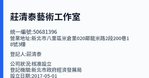 莊清泰藝術工作室的照片-統編 50681396(新北市) 公司登記資料與營業項目詳細圖表