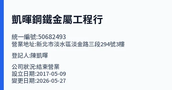 凱暉鋼鐵金屬工程行的照片-統編 50682493(新北市) 公司登記資料與營業項目詳細圖表