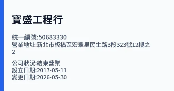 寶盛工程行的照片-統編 50683330(新北市) 公司登記資料與營業項目詳細圖表