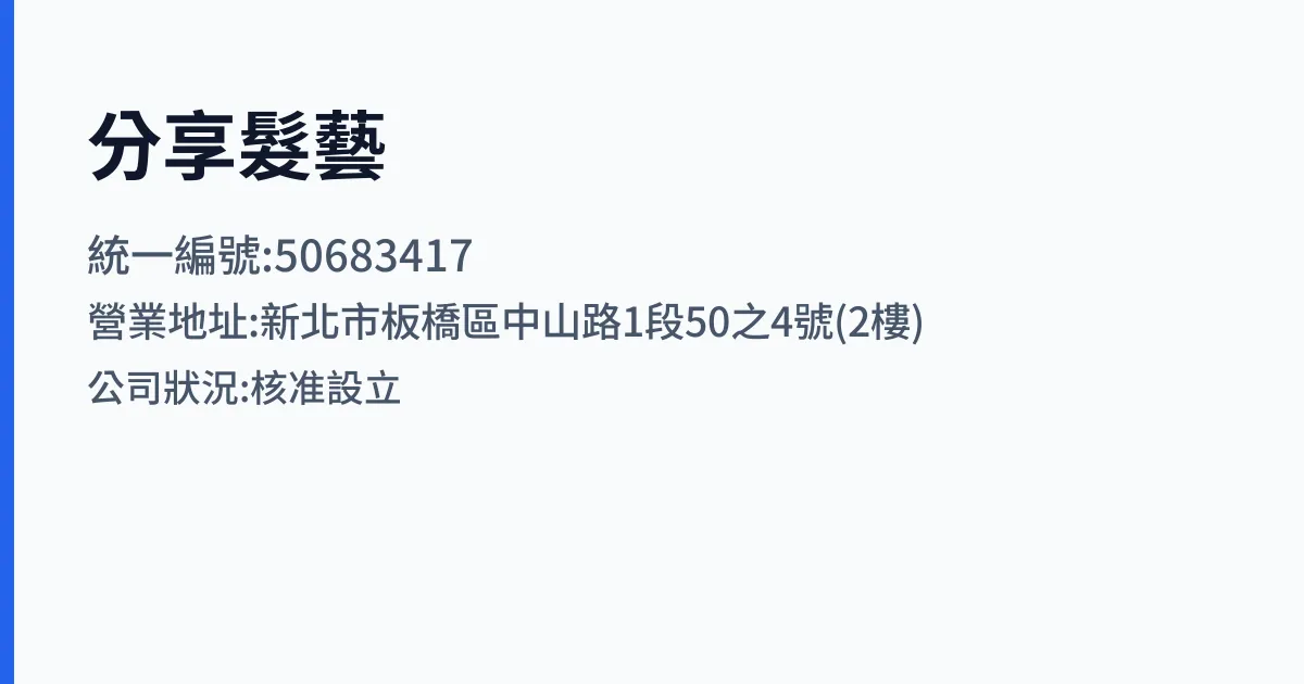 分享髮藝 - 統編 50683417(新北市) 公司登記資料與營業項目詳細圖表