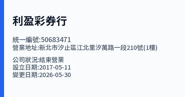 利盈彩券行的照片-統編 50683471(新北市) 公司登記資料與營業項目詳細圖表