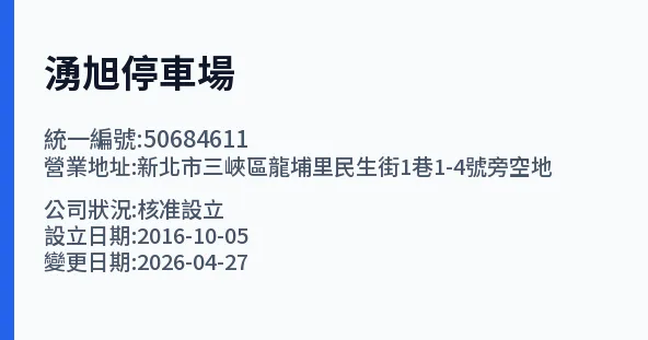 湧旭停車場的照片-統編 50684611(新北市) 公司登記資料與營業項目詳細圖表