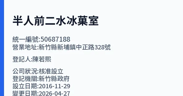 半人前二水冰菓室的照片-統編 50687188(新竹縣) 公司登記資料與營業項目詳細圖表