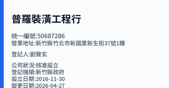普羅裝潢工程行的照片-統編 50687286(新竹縣) 公司登記資料與營業項目詳細圖表