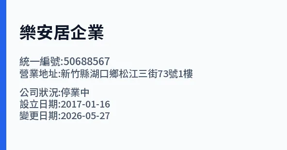 樂安居企業的照片-統編 50688567(新竹縣) 公司登記資料與營業項目詳細圖表