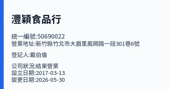 灃穎食品行的照片-統編 50690022(新竹縣) 公司登記資料與營業項目詳細圖表