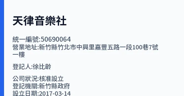 天律音樂社的照片-統編 50690064(新竹縣) 公司登記資料與營業項目詳細圖表
