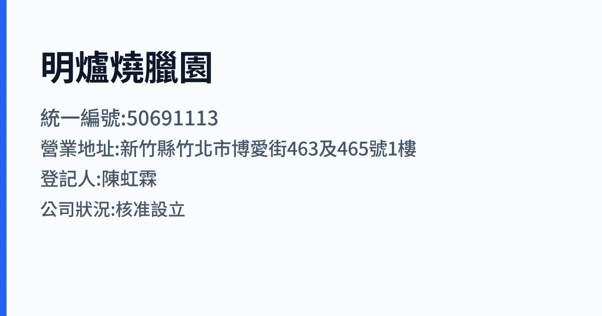 明爐燒臘園 - 統編 50691113(新竹縣) 公司登記資料與營業項目詳細圖表