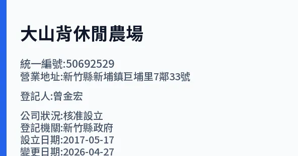 大山背休閒農場的照片-統編 50692529(新竹縣) 公司登記資料與營業項目詳細圖表