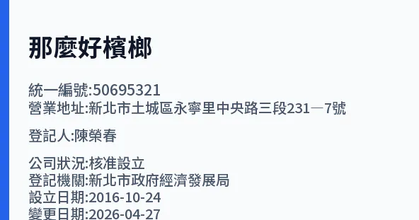 那麼好檳榔的照片-統編 50695321(新北市) 公司登記資料與營業項目詳細圖表