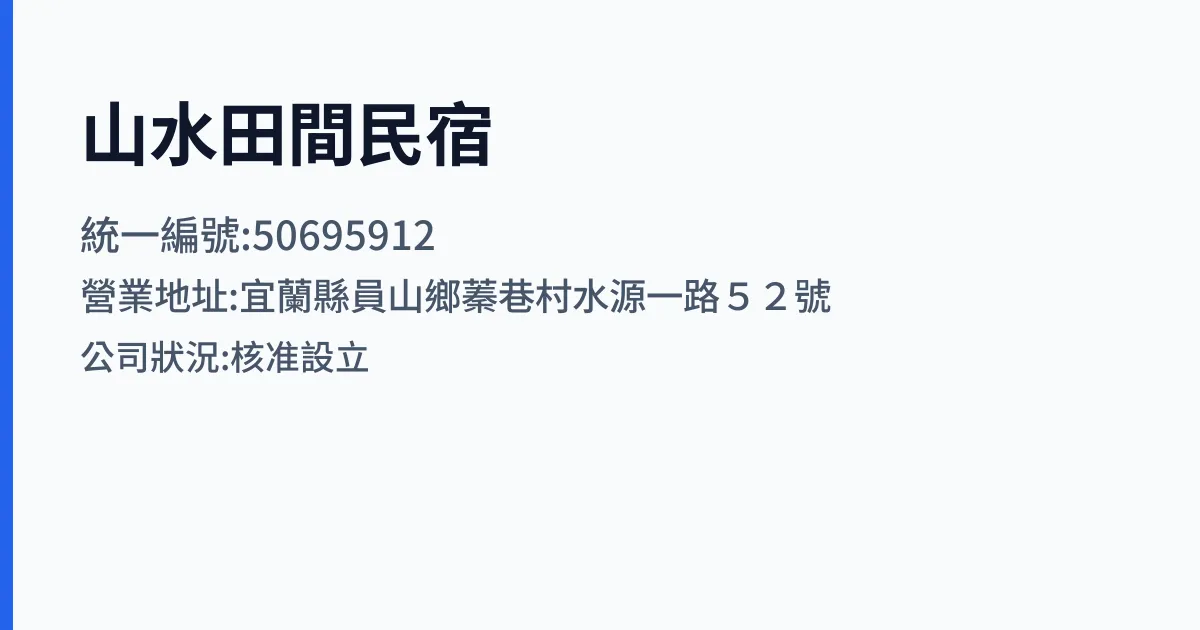 山水田間民宿 - 統編 50695912(宜蘭縣) 公司登記資料與營業項目詳細圖表