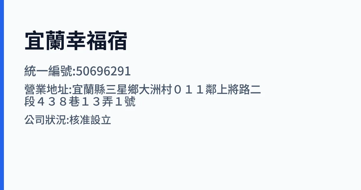 宜蘭幸福宿 - 統編 50696291(宜蘭縣) 公司登記資料與營業項目詳細圖表