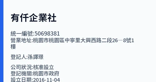 有仟企業社的照片-統編 50698381(桃園市) 公司登記資料與營業項目詳細圖表