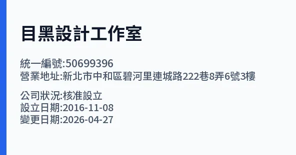 目黑設計工作室的照片-統編 50699396(新北市) 公司登記資料與營業項目詳細圖表