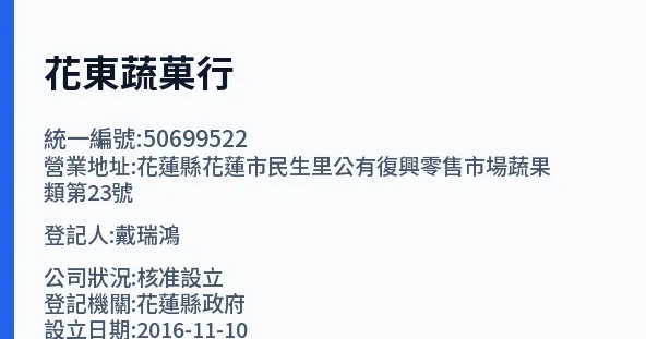 花東蔬菓行的照片-統編 50699522(花蓮縣) 公司登記資料與營業項目詳細圖表