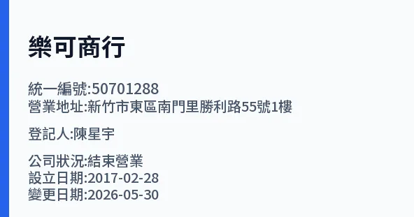 樂可商行的照片-統編 50701288(新竹市) 公司登記資料與營業項目詳細圖表