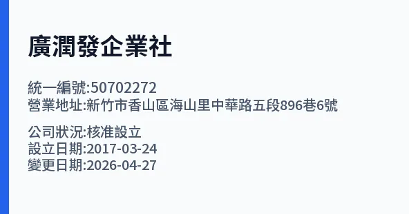 廣潤發企業社的照片-統編 50702272(新竹市) 公司登記資料與營業項目詳細圖表