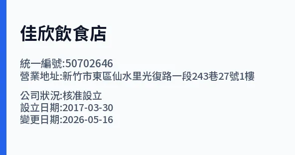 佳欣飲食店的照片-統編 50702646(新竹市) 公司登記資料與營業項目詳細圖表