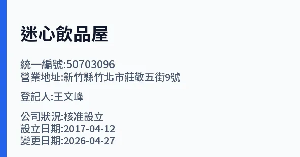 迷心飲品屋的照片-統編 50703096(新竹縣) 公司登記資料與營業項目詳細圖表