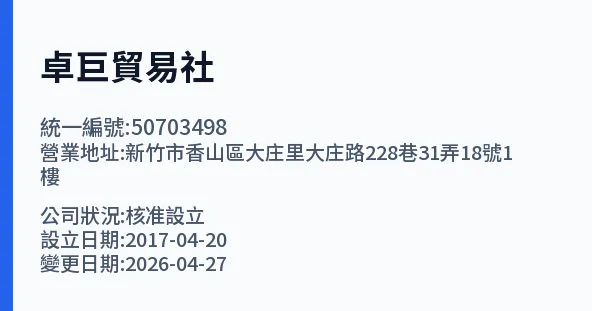 卓巨貿易社的照片-統編 50703498(新竹市) 公司登記資料與營業項目詳細圖表