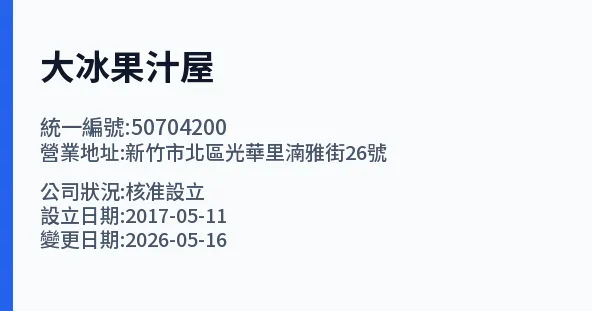 大冰果汁屋的照片-統編 50704200(新竹市) 公司登記資料與營業項目詳細圖表