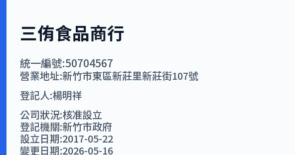 三侑食品商行的照片-統編 50704567(新竹市) 公司登記資料與營業項目詳細圖表