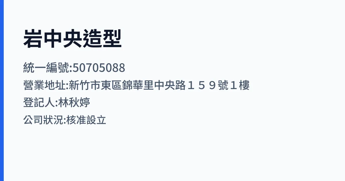 岩中央造型 - 統編 50705088(新竹市) 公司登記資料與營業項目詳細圖表