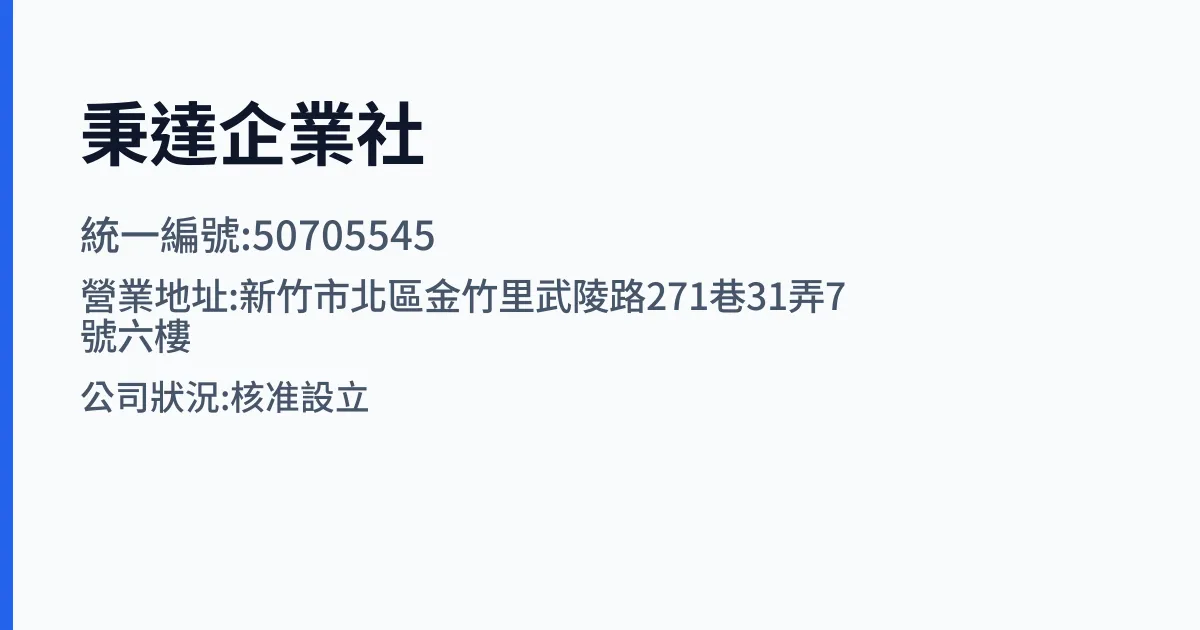 秉達企業社 - 統編 50705545(新竹市) 公司登記資料與營業項目詳細圖表