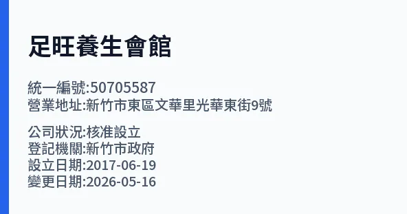 足旺養生會館的照片-統編 50705587(新竹市) 公司登記資料與營業項目詳細圖表
