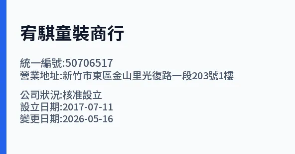 宥騏童裝商行的照片-統編 50706517(新竹市) 公司登記資料與營業項目詳細圖表