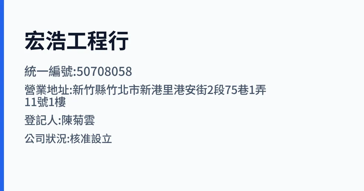 宏浩工程行 - 統編 50708058(新竹市) 公司登記資料與營業項目詳細圖表