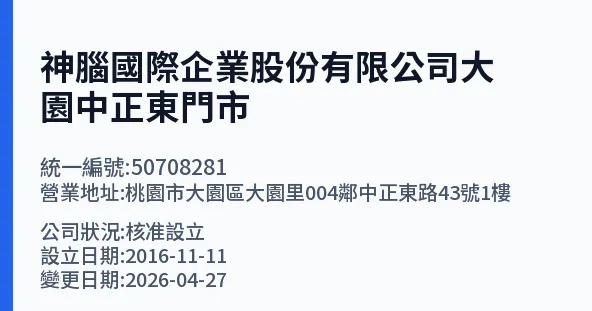 神腦國際企業股份有限公司大園中正東門市的照片-統編 50708281(桃園市) 公司登記資料與營業項目詳細圖表